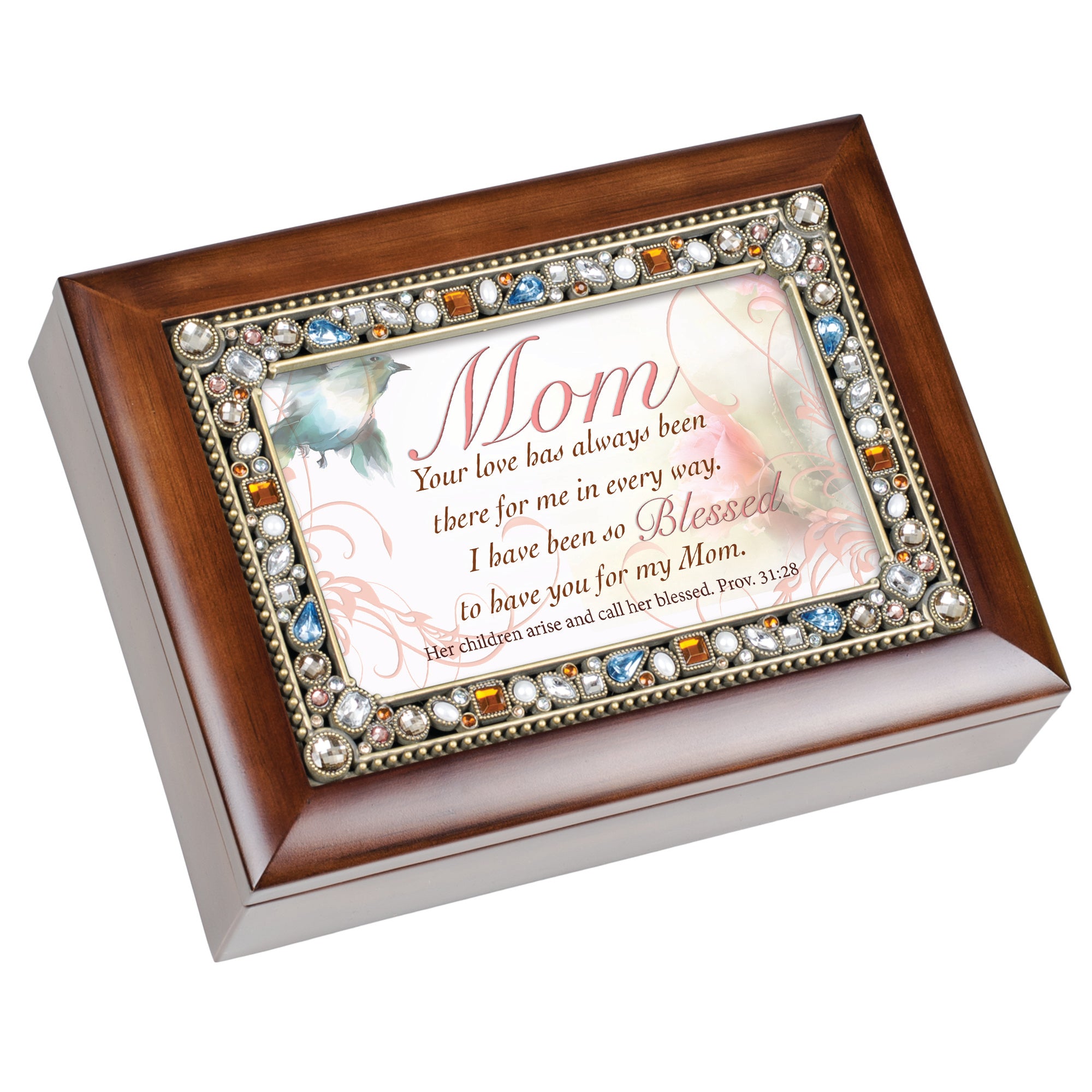 Mom So Blessed Cottage Garden Jeweled Musical Music Jewelry Box Plays