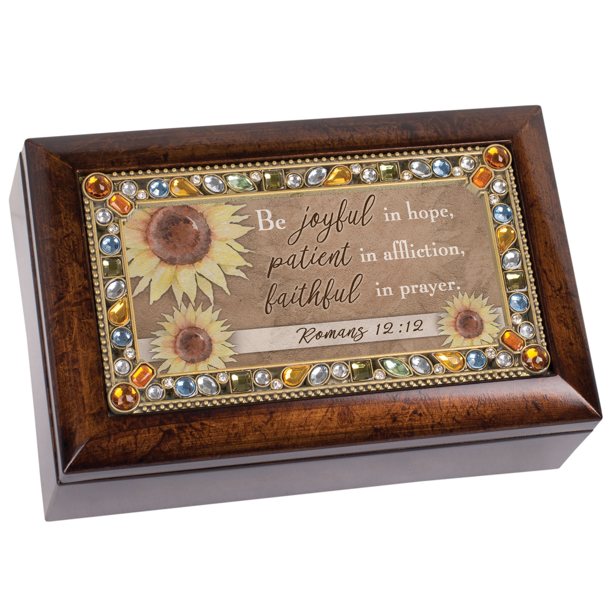 Be Joyful In Hope Jeweled Amber Music Box Plays Amazing Grace